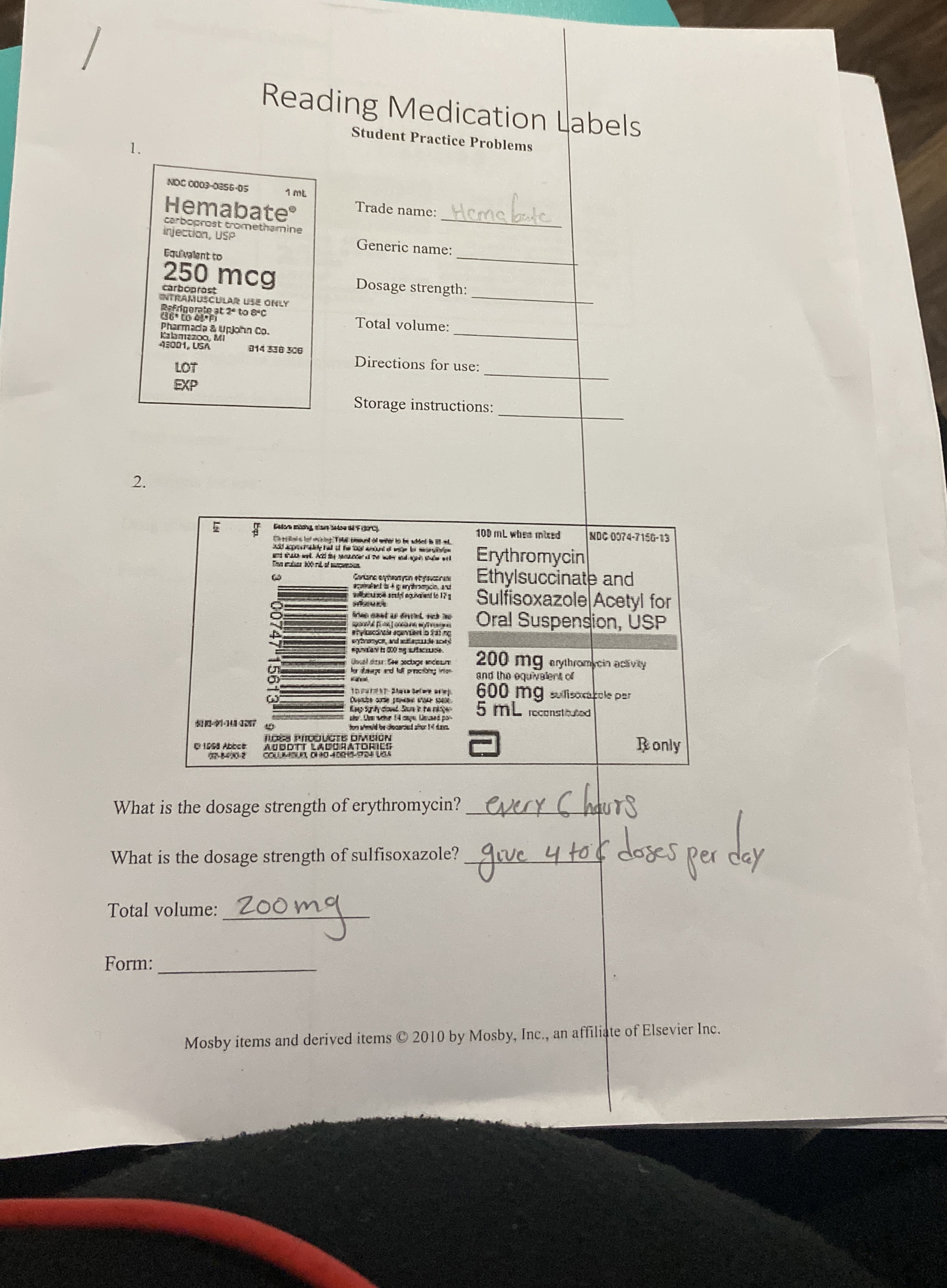 Solved Reading Medication LabelsStudent Practice | Chegg.com