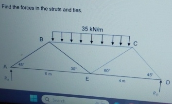 Solved Find the forces in the struts and ties. | Chegg.com