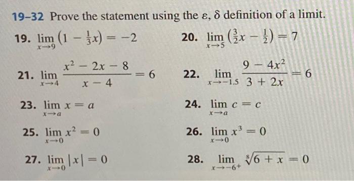 Solved 19-32 Prove the statement using the ε, 8 definition | Chegg.com