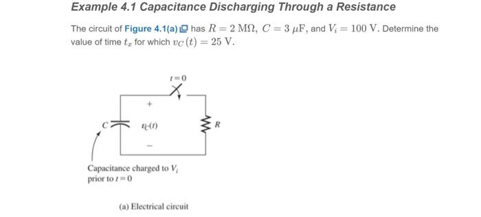 Solved Example 4.1 Capacitance Discharging Through a | Chegg.com