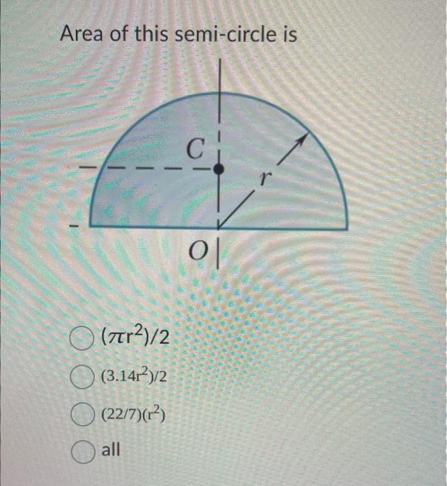 Solved Area of this semi-circle is (πr2)/2 (3.14r2)/2 | Chegg.com
