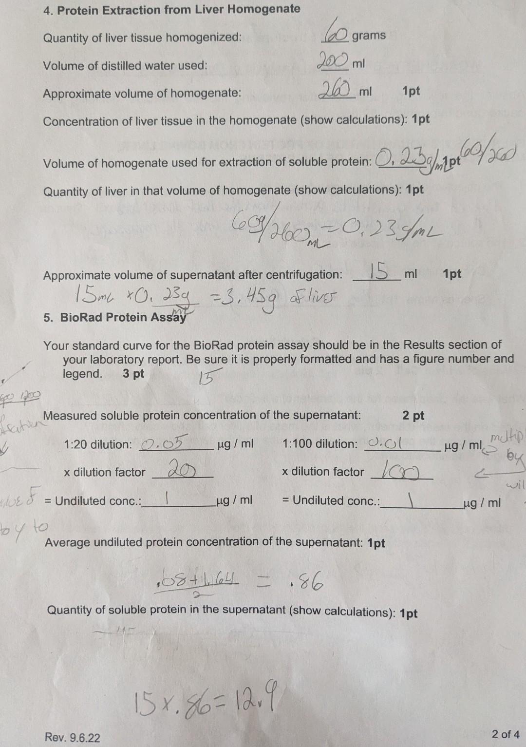 Solved 4. Protein Extraction from Liver Homogenate Quantity | Chegg.com