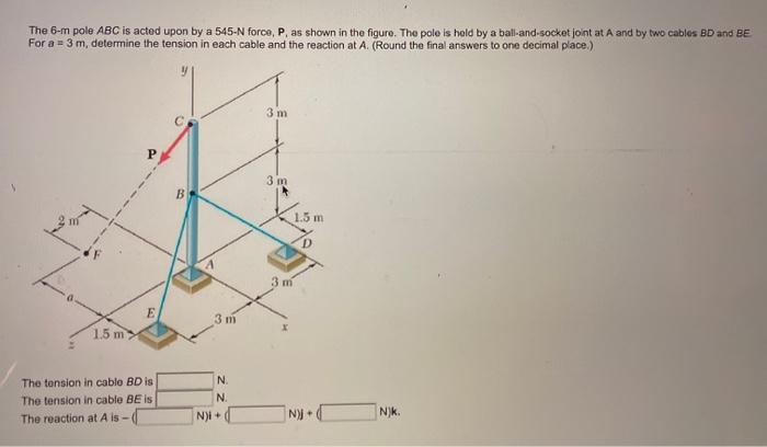 Solved The 6-m pole ABC is acted upon by a 545-N force, P, | Chegg.com