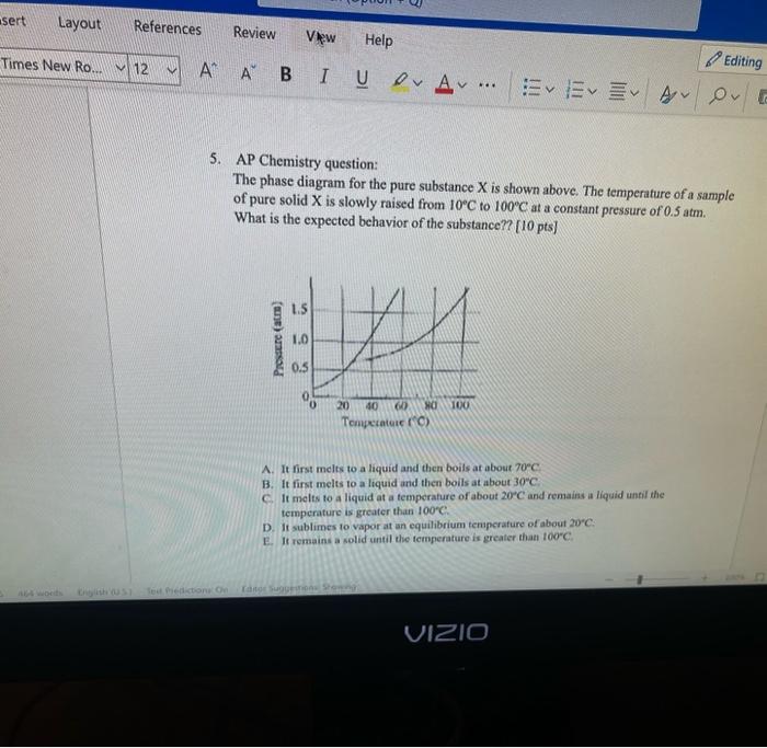 5. AP Chemistry question: The phase diagram for the | Chegg.com