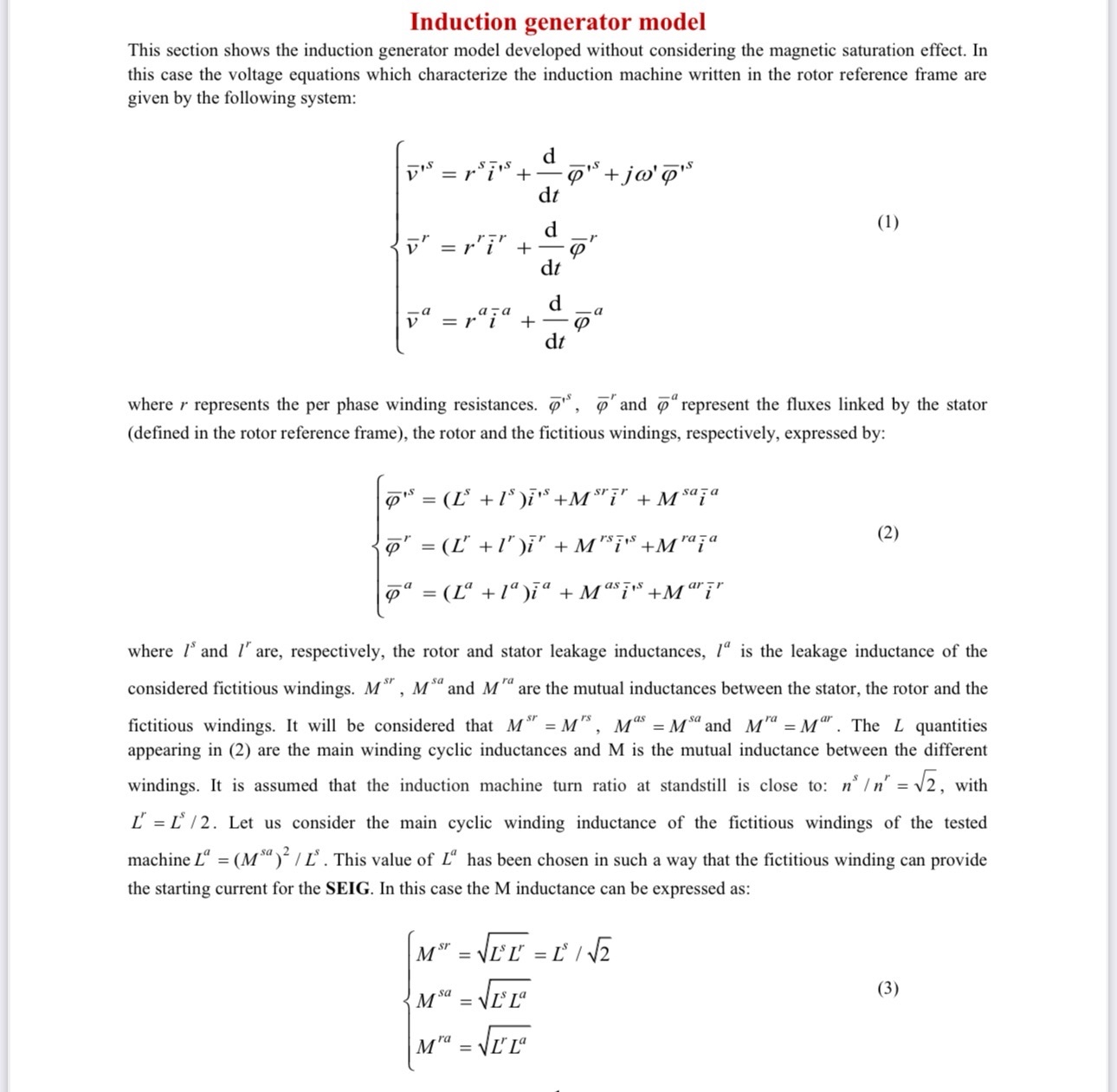 Solved Induction Generator Modelthis Section Shows The
