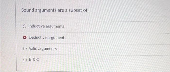 Sound arguments are a subset of: Inductive arguments | Chegg.com