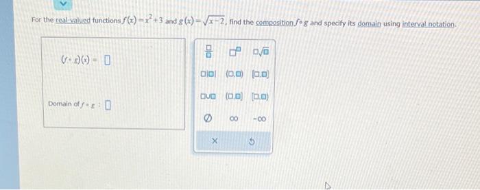 Solved For the resl-valued functions f(x)=x2+3 and g(x)=x−2, | Chegg.com