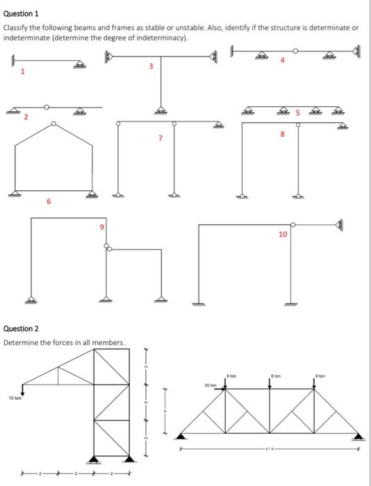 Solved Question 1 Classify the following beams and frames as | Chegg.com