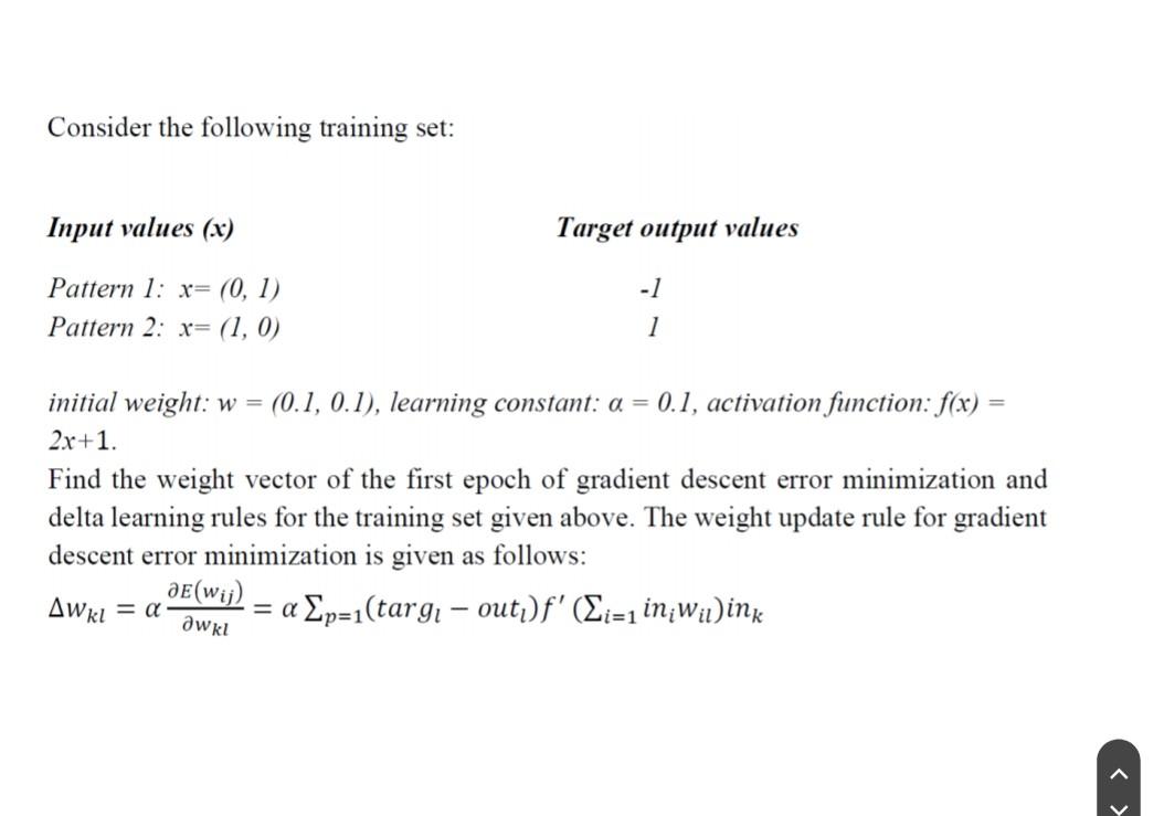Solved Consider the following training set: Input values ( x | Chegg.com