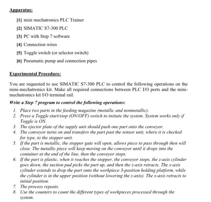Solved Apparatus [1] Mini Mechatronics Plc Trainer [2]