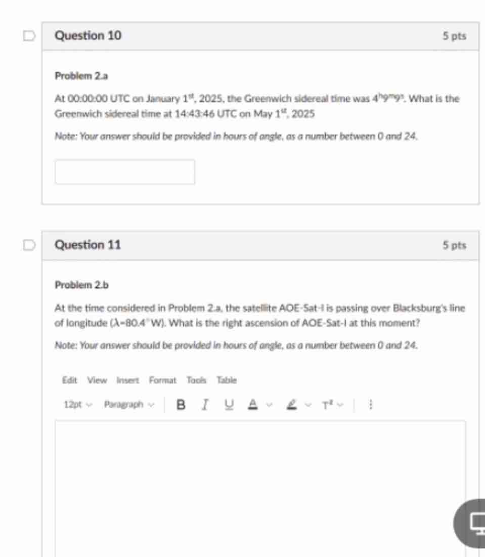 Solved Question 10 ﻿Problem 2.a At 00.00 .00 ﻿UTC on January | Chegg.com