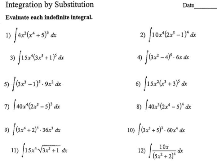 Solved Integration by Substitution Date Evaluate each | Chegg.com