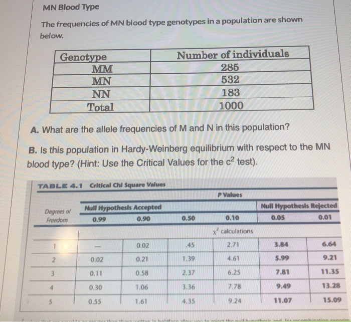 Solved MN Blood Type The frequencies of MN blood type | Chegg.com