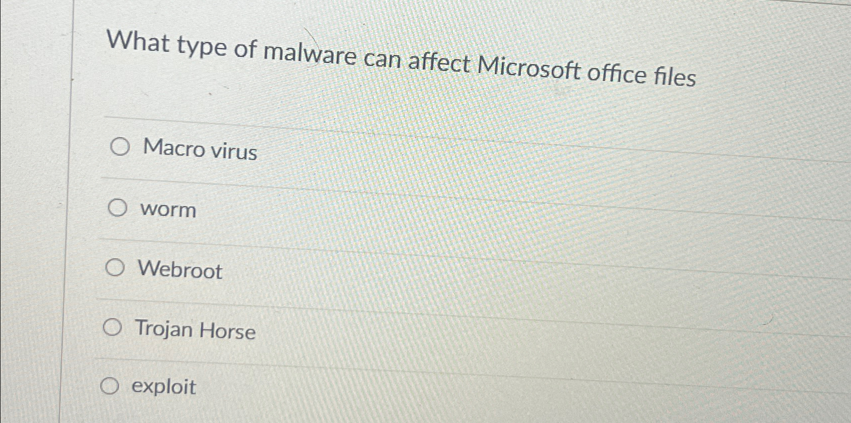 Solved What type of malware can affect Microsoft office | Chegg.com