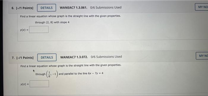 Solved WANEAC7 1.3.001. 0/6 Submissions Used 1. [-/2 Points] | Chegg.com