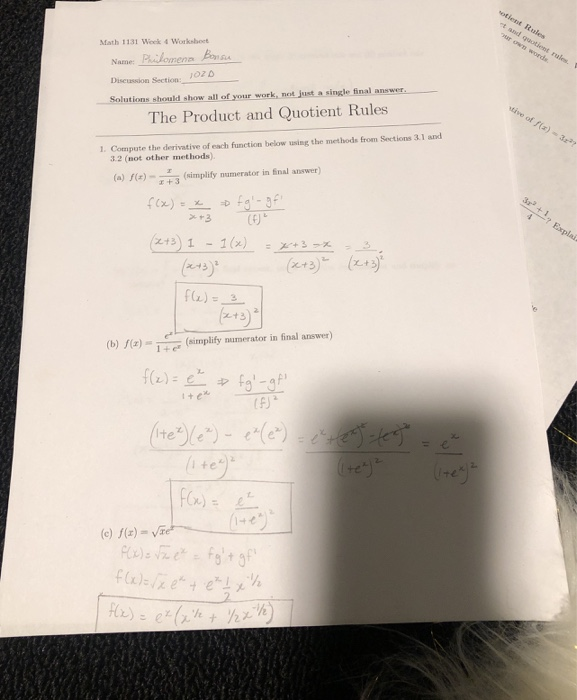 Solved ott Rules ad quotient rules. Name Plamenn bis | Chegg.com