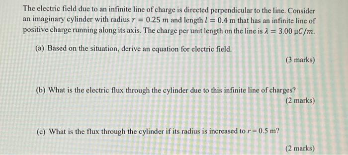 Solved The electric field due to an infinite line of charge | Chegg.com