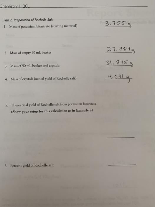 Solved Preparation of Rochelle Salt Dato and Calculations | Chegg.com