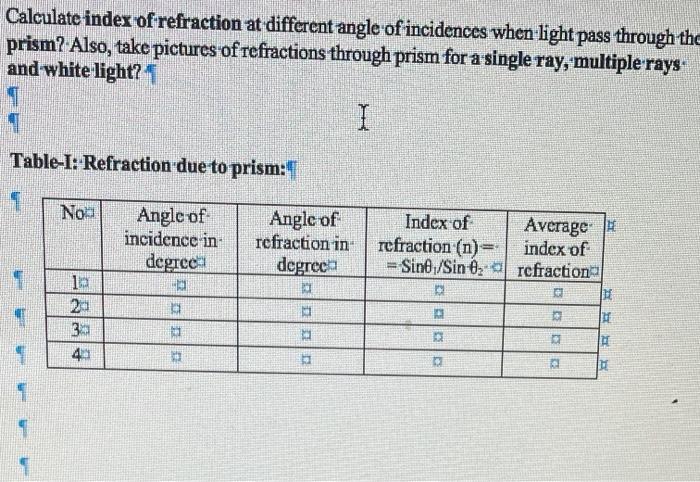 Solved Calculate index of refraction at different angle of | Chegg.com