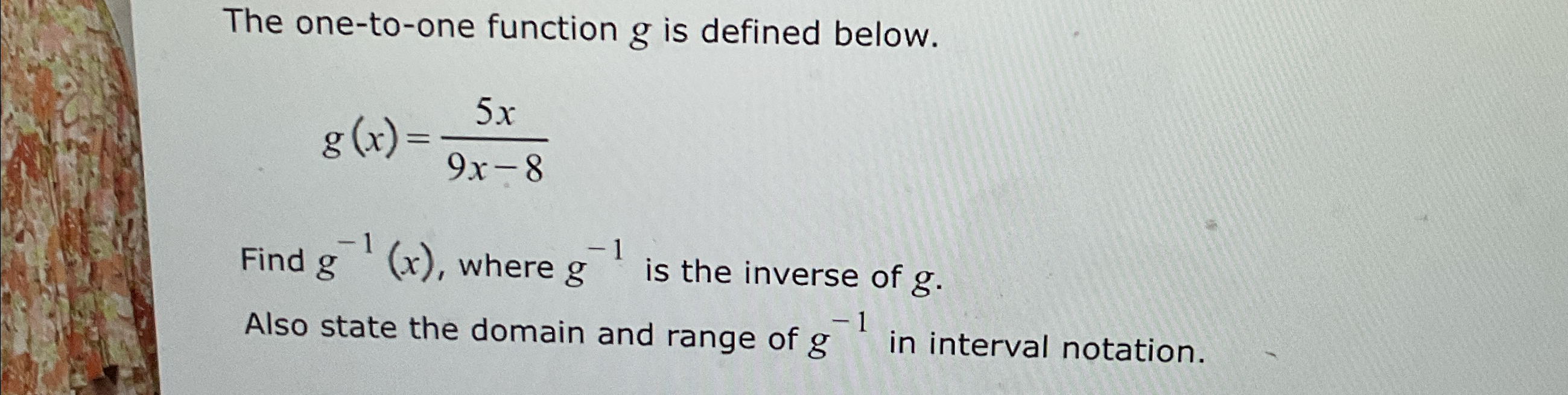 Solved The one-to-one function g ﻿is defined | Chegg.com
