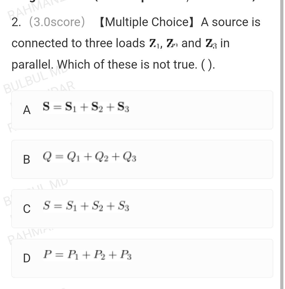 Solved 1. (3.0score) 【Multiple Choice】 The average power | Chegg.com
