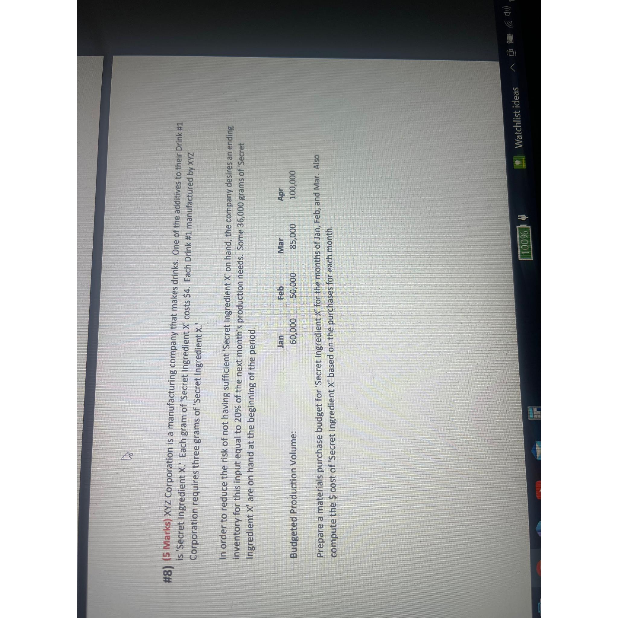 Solved #8) (5 ﻿Marks) ﻿XYZ Corporation is a manufacturing | Chegg.com