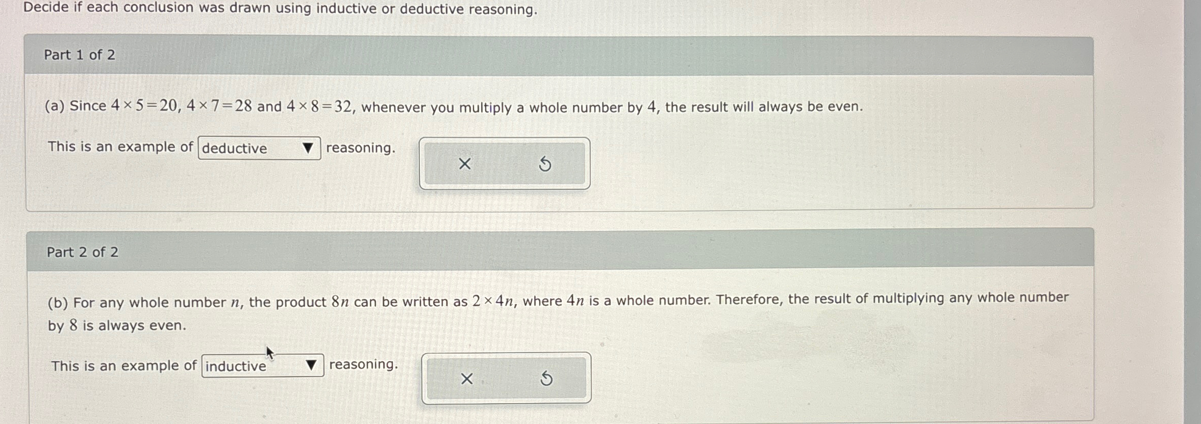 Solved Decide if each conclusion was drawn using inductive | Chegg.com