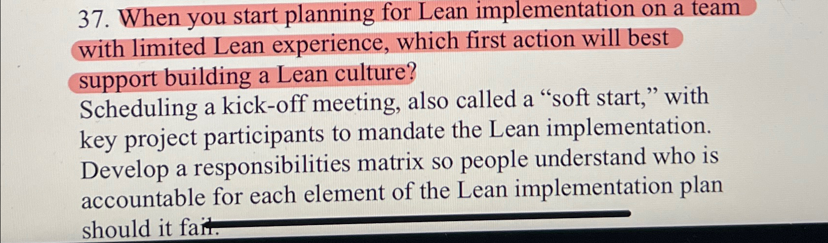 Solved When you start planning for Lean implementation on a | Chegg.com