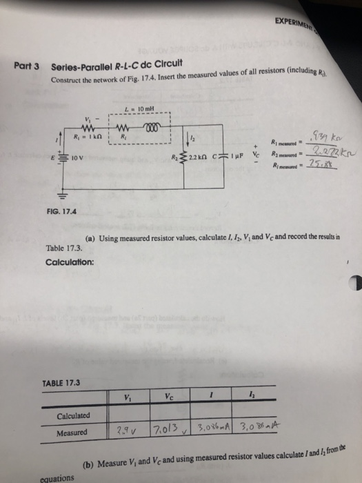 Solved Experimine Part 3 Series Parallel R L C Dc Circuit 
