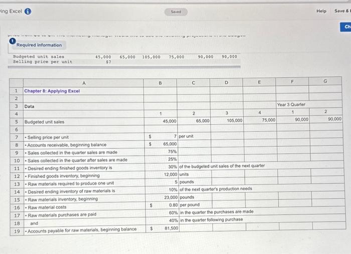 Required information Chapter 8: (Algo) Applying Excel | Chegg.com