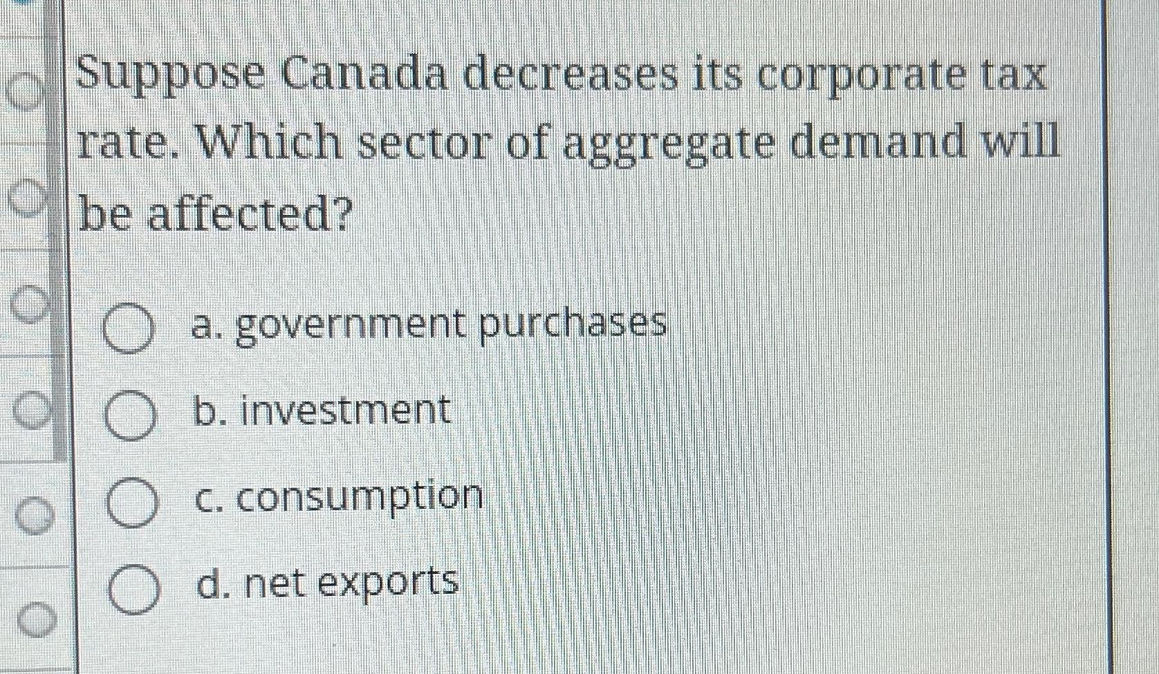 Solved Suppose Canada decreases its corporate tax rate. | Chegg.com