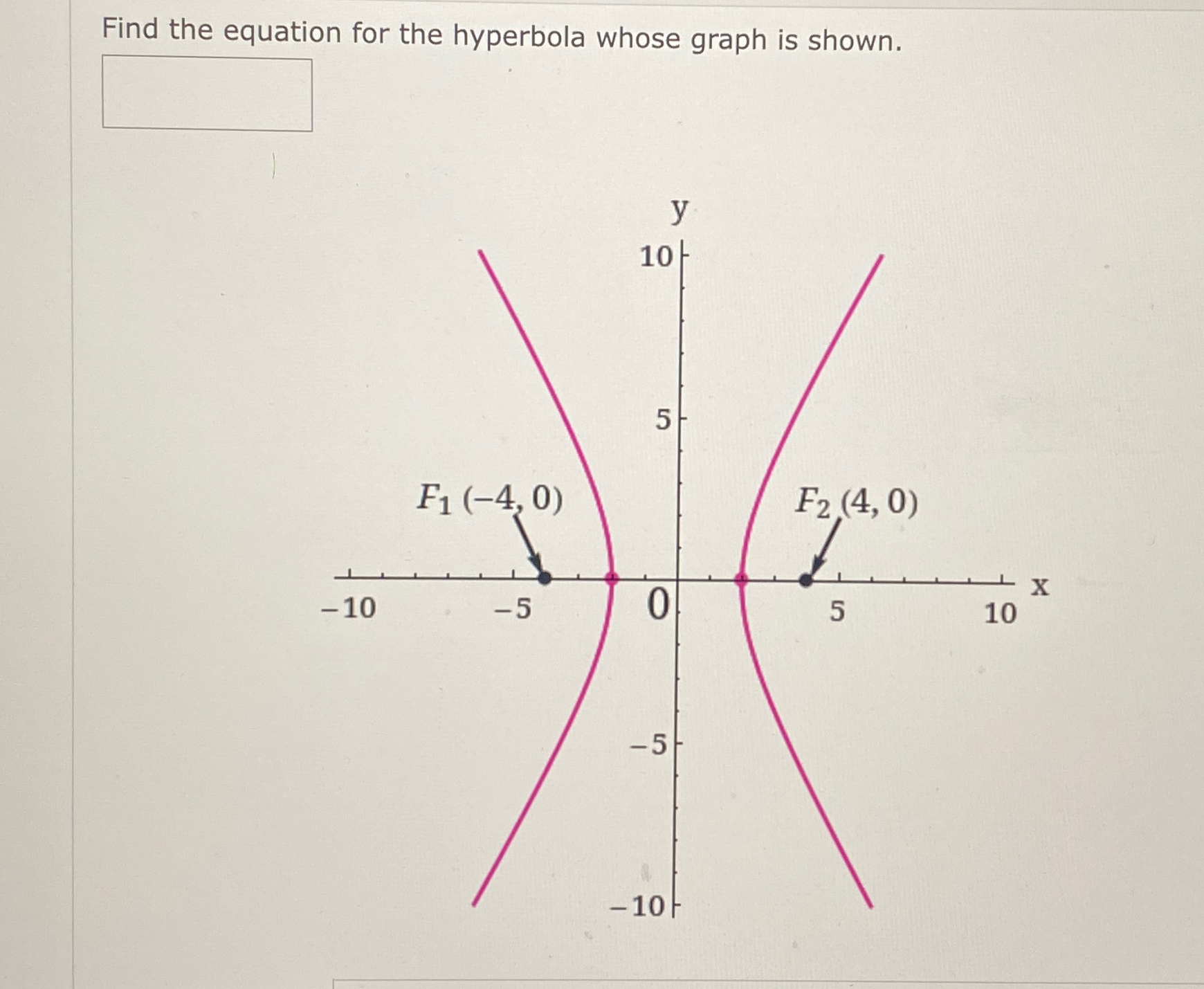 Solved Find the equation for the hyperbola whose graph is | Chegg.com