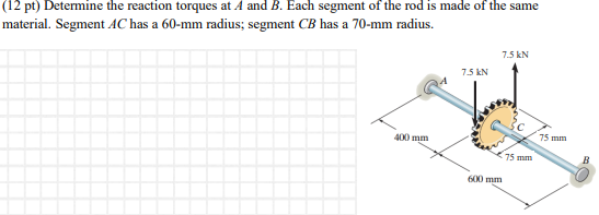 Solved (12 ﻿pt) ﻿Determine the reaction torques at \( ﻿A \) | Chegg.com