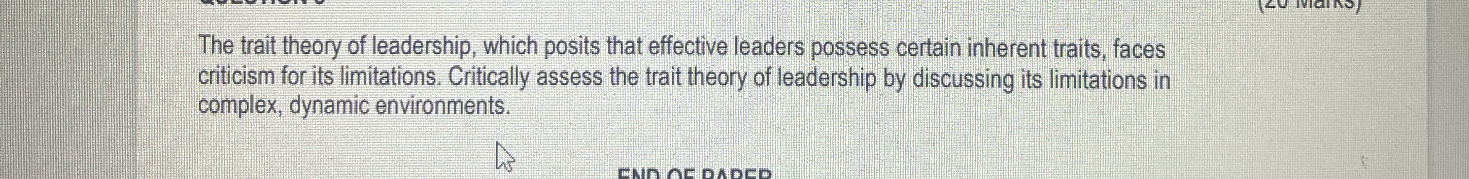 Solved The trait theory of leadership, which posits that | Chegg.com