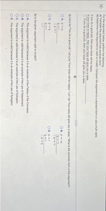 Solved For the argument below, perform the following. a) | Chegg.com