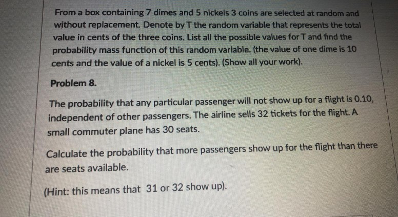 Solved From a box containing 7 dimes and 5 nickels 3 coins | Chegg.com