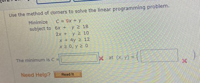 Solved Use the method of corners to solve the linear | Chegg.com