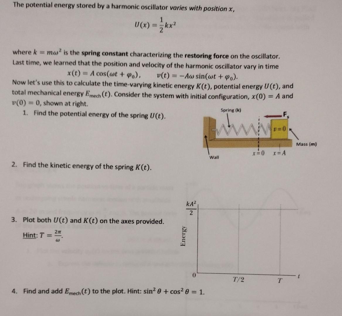 Solved The potential energy stored by a harmonic oscillator | Chegg.com