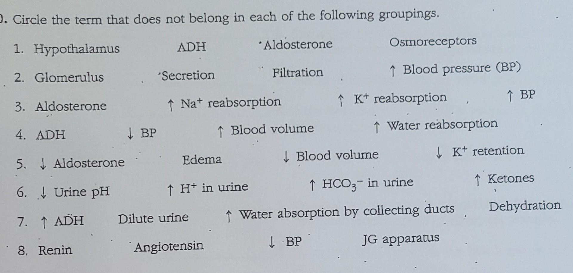 Solved 2. Circle the term that does not belong in each of | Chegg.com