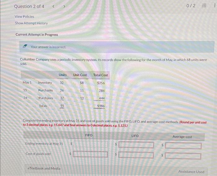 Solved Current Attempt in Progress Your answer is incorrect. | Chegg.com