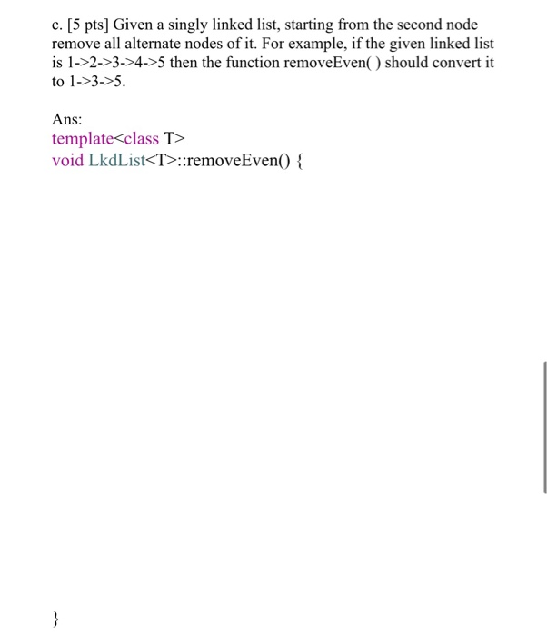 Solved b- f. Singly link-based list class LkdList defined | Chegg.com