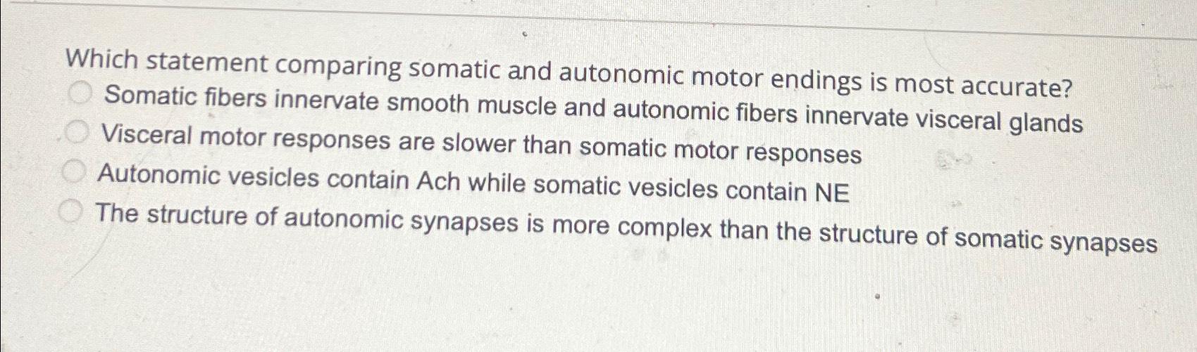Solved Which statement comparing somatic and autonomic motor | Chegg.com