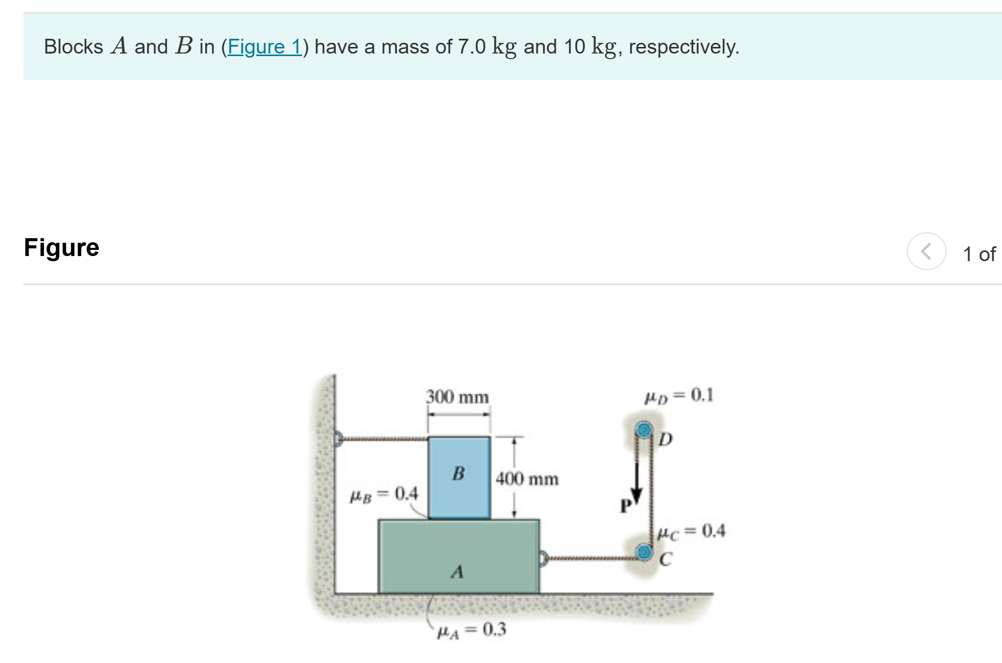 Solved Blocks A and B in (Figure 1) ﻿have a mass of 7.0 ﻿kg | Chegg.com