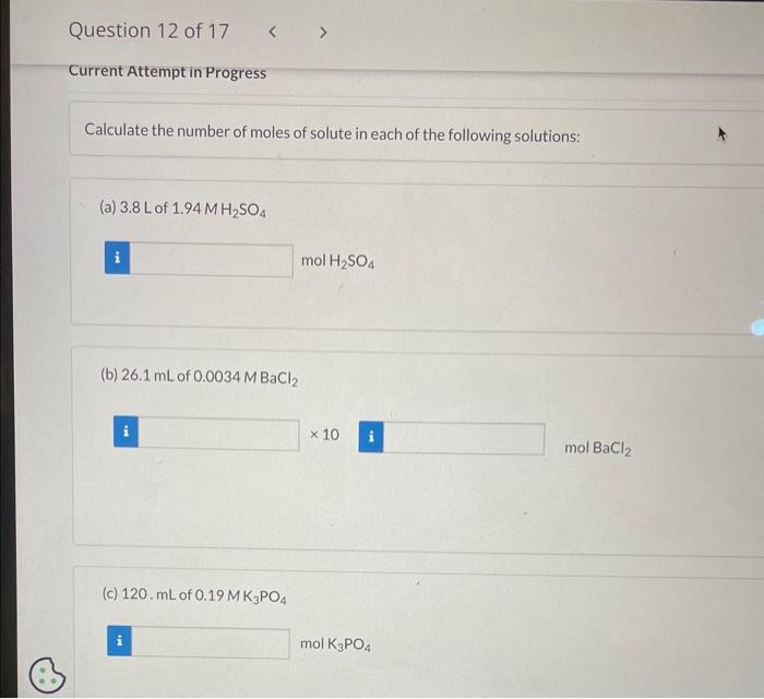 Solved Calculate The Number Of Moles Of Solute In Each Of