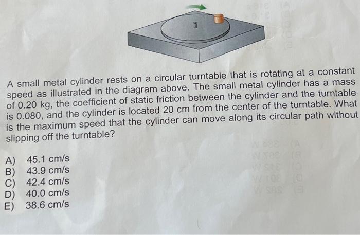 Solved A small metal cylinder rests on a circular turntable | Chegg.com