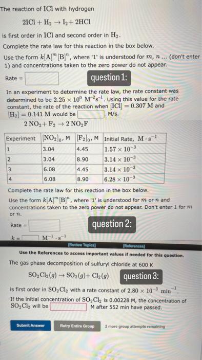 Solved The reaction of ICl with hydrogen 2ICl+H2→I2+2HCl is | Chegg.com