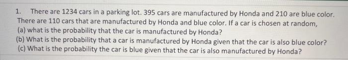 Solved 1. There are 1234 cars in a parking lot. 395 cars are | Chegg.com
