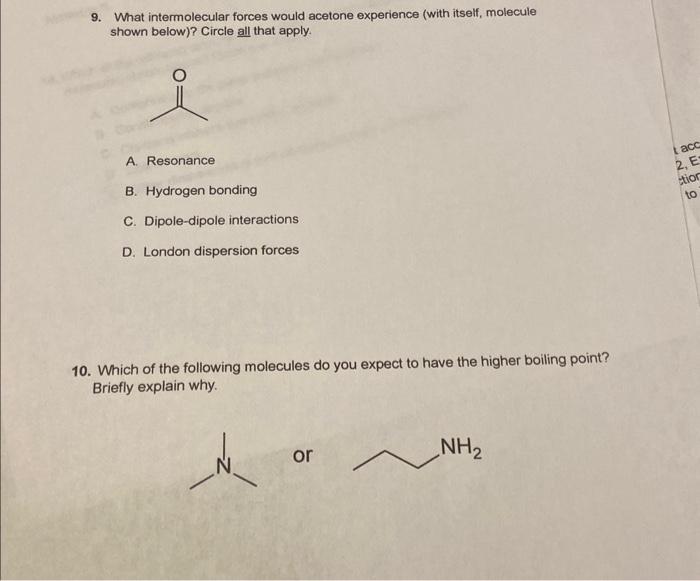 Solved 9. What intermolecular forces would acetone | Chegg.com