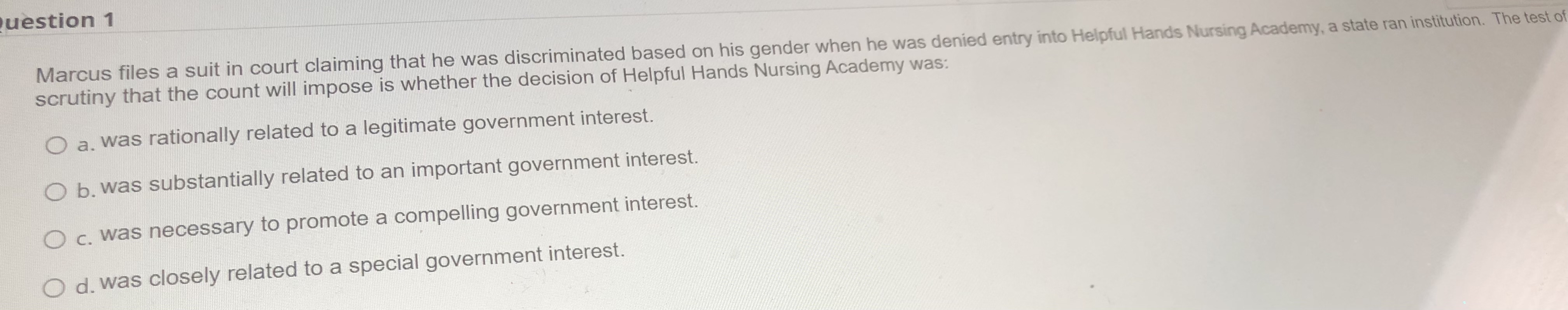 Solved uestion 1Marcus files a suit in court claiming that | Chegg.com
