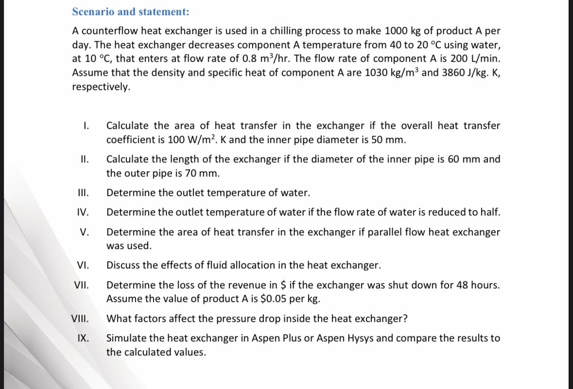 Solved Scenario and statement:A counterflow heat exchanger | Chegg.com